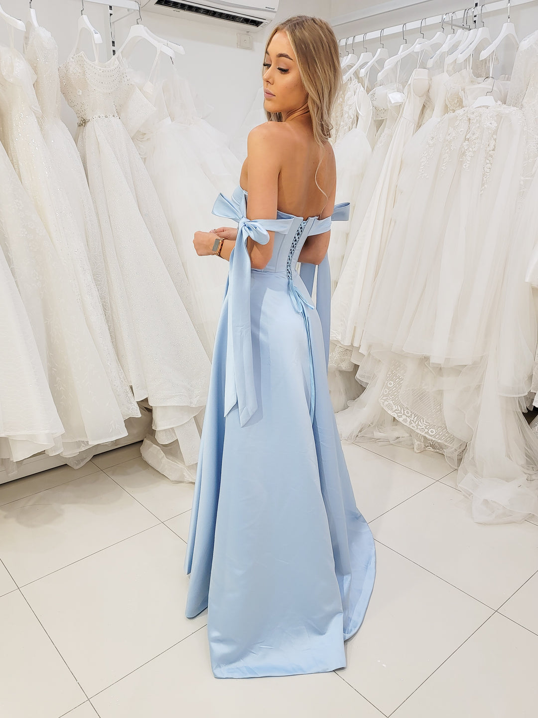Bustier corset baby blue dress with self-tie bows – Destiny Chic